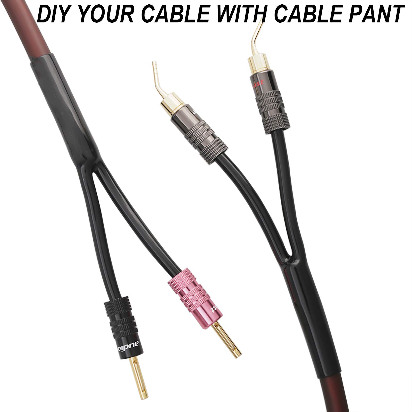 Neutrual Cable Pants, Cable Jacket Speaker Wire Pants Y Boot 9MM 2-Conductor (⌀9MM-2x 3.5MM 8PACK Black) Dressing Up/Protecting/DIY Your Speaker Cables, DIN to RCA Cables