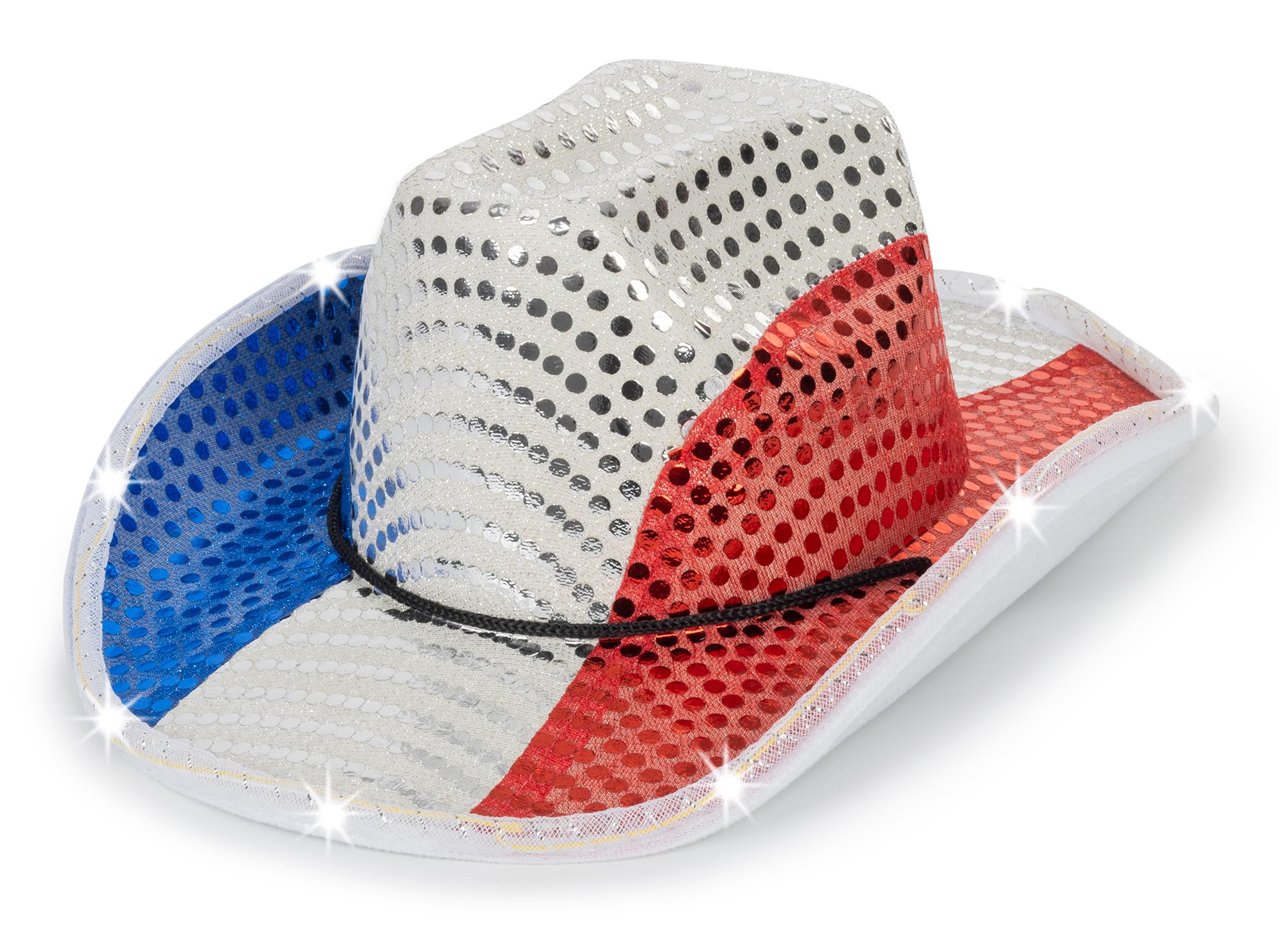 American Flag Cowboy Hat Usa Red Blue White Cowgirl Hat Neon Sequins Hat for July 4th Independence Day