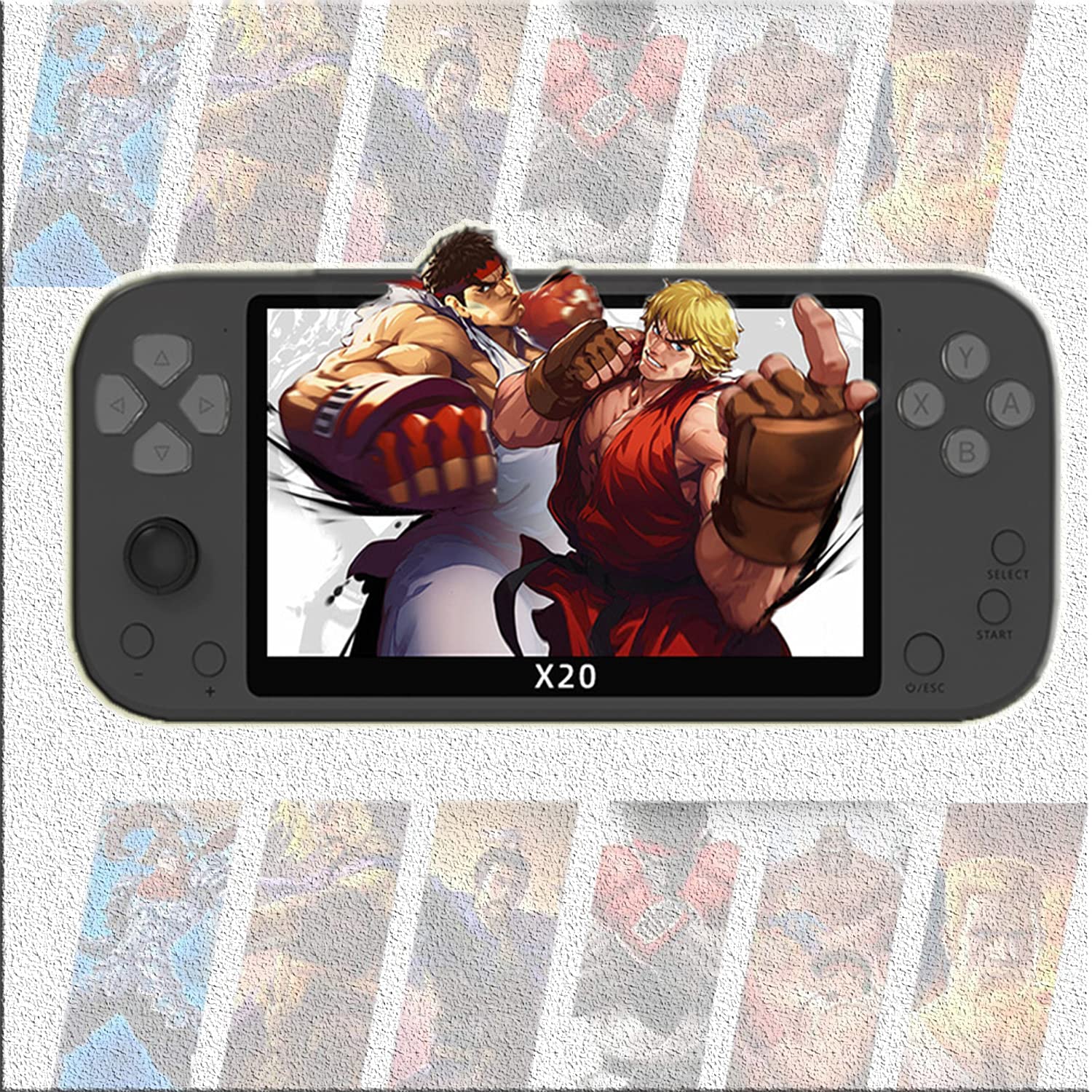 Joseky X20 Handheld Game Console - Support External Handles and Built-in 1000+ Classic Games, Two-Player Mode TV HD Output 5.1-inch Large-Screen Multi-Function Game Console (Black)