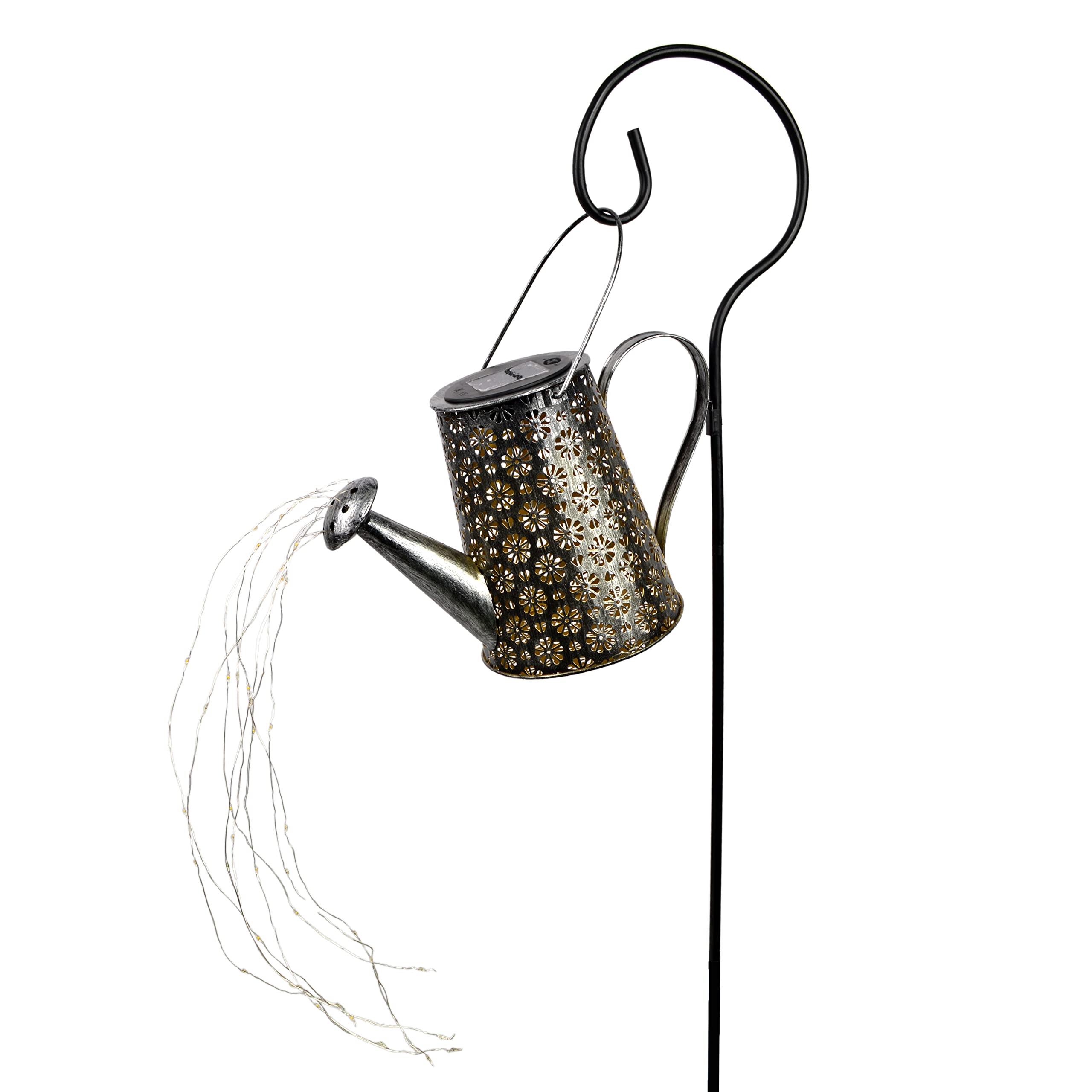 Cubular Solar Watering Can with Lights Outdoor - Metal Waterproof Garden Flower Decor Stake Light Art Decor Gift for Table Patio Yards Pathway Party - Hanging Solar Lantern with Fairy Waterfall Light