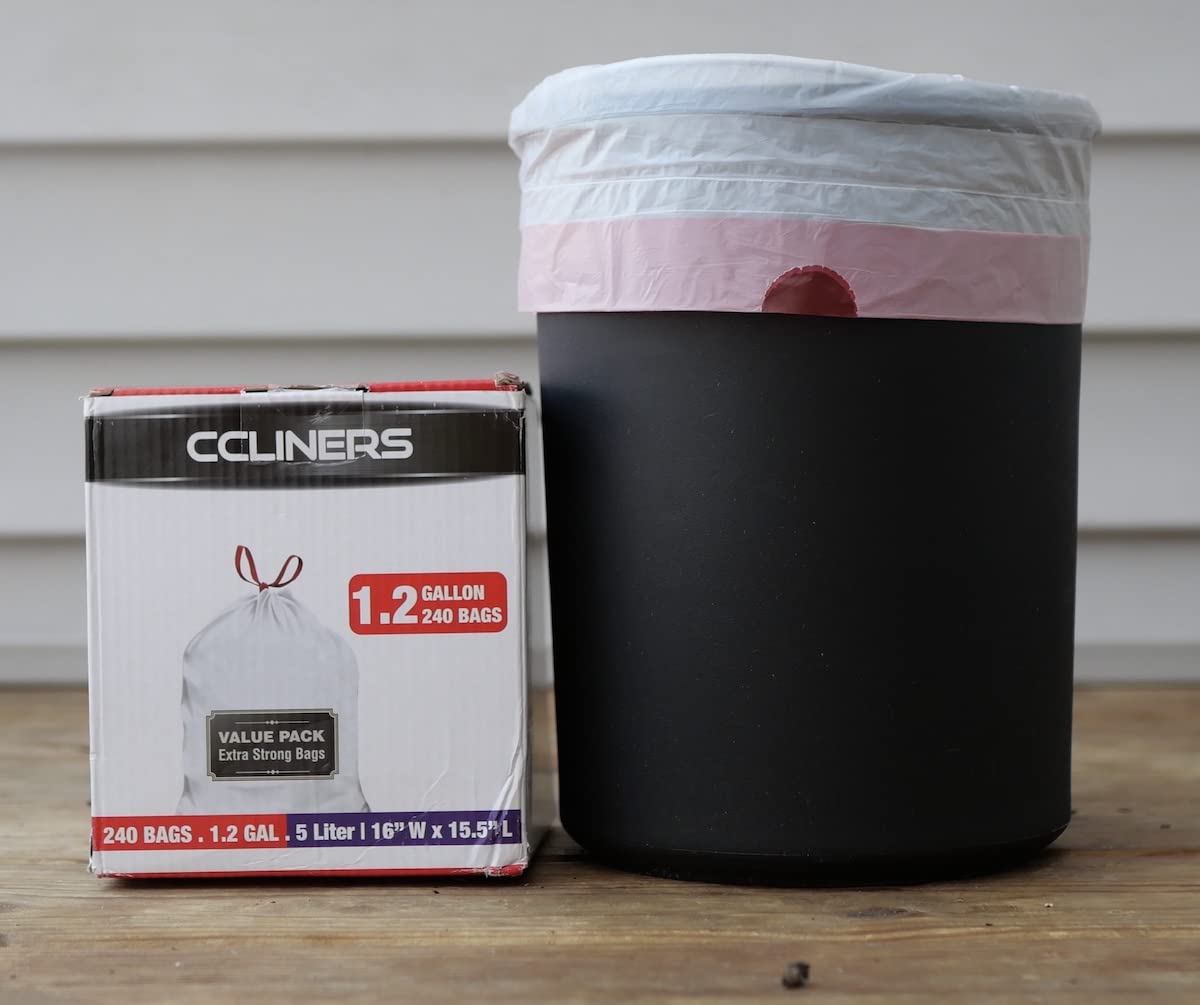 CCLINERS 1.2 Gallon (240 Bags) Small White Drawstring Trash Bags Code A 4.5 Liter Bathroom Mini Garbage Bags 1 Gallon Wastebasket Can Liners for Home Office Bins, 240 Count