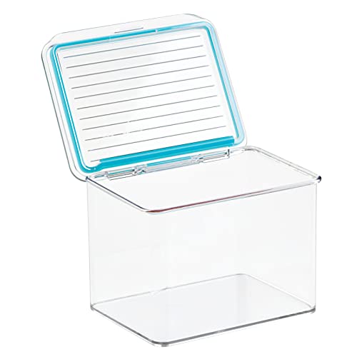 mDesign Airtight Stackable Kitchen Pantry Cabinet Food Storage Container - Attached Hinged Lid - Compact Bin for Pantry, Refrigerator, Freezer - BPA Free, Food Safe - Holds 2 Quarts - Clear