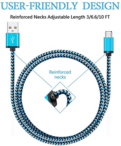 AILKIN Micro USB Charging Cable[3Ft/3Pcs], Android Charger Fast Long Braided Cord for Samsung, Kindle Fire, Xbox, Sony, PlayStation, Moto, LG, Camera