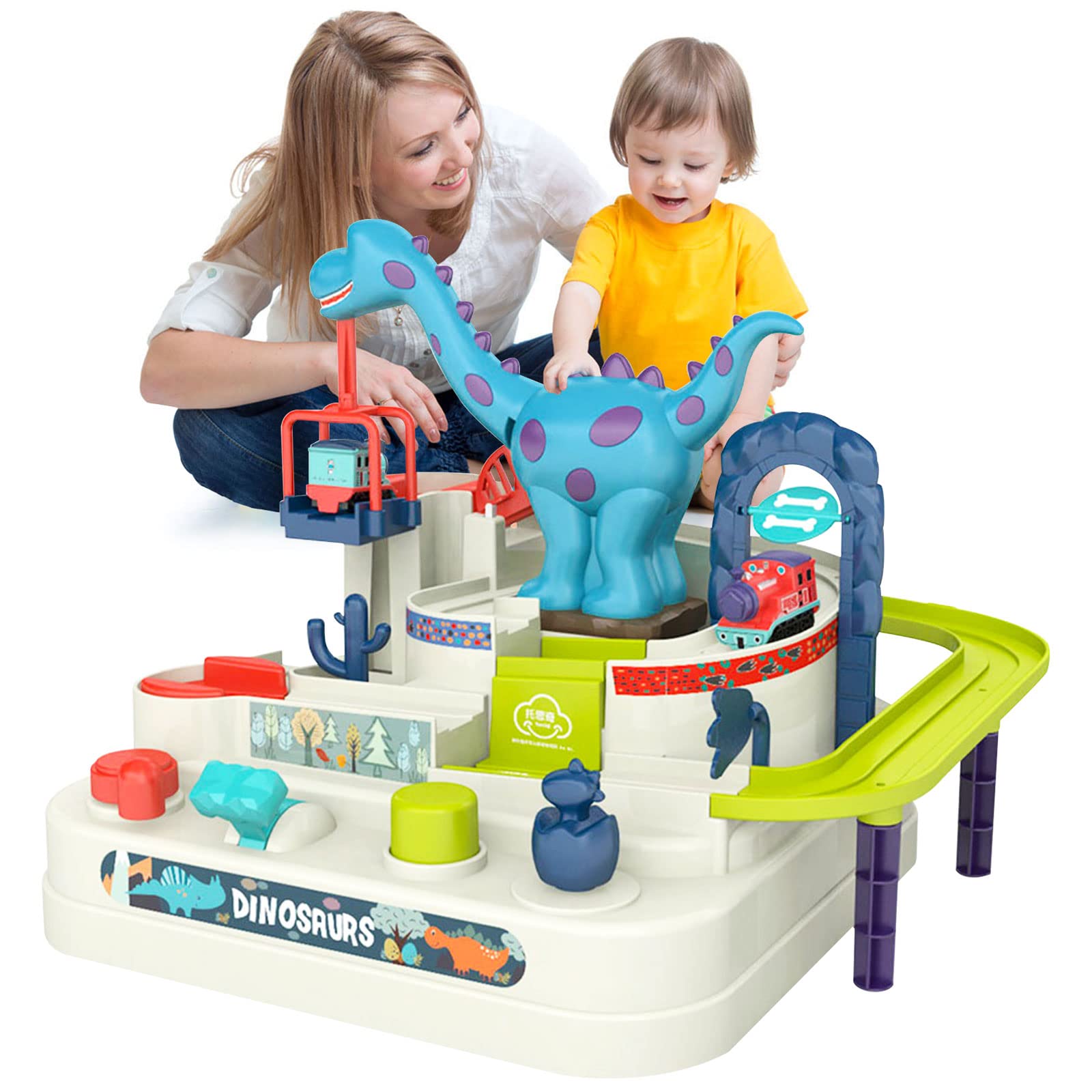 Large Car Toy Kids Race Track Toys for Boy, Dinosaur Adventure Car Race Track Toys Playsets for 3 4 5 6 Year Old Boys Girls, Preschool Educational Car Games Gift Toys (Blue Dinosaur Car)