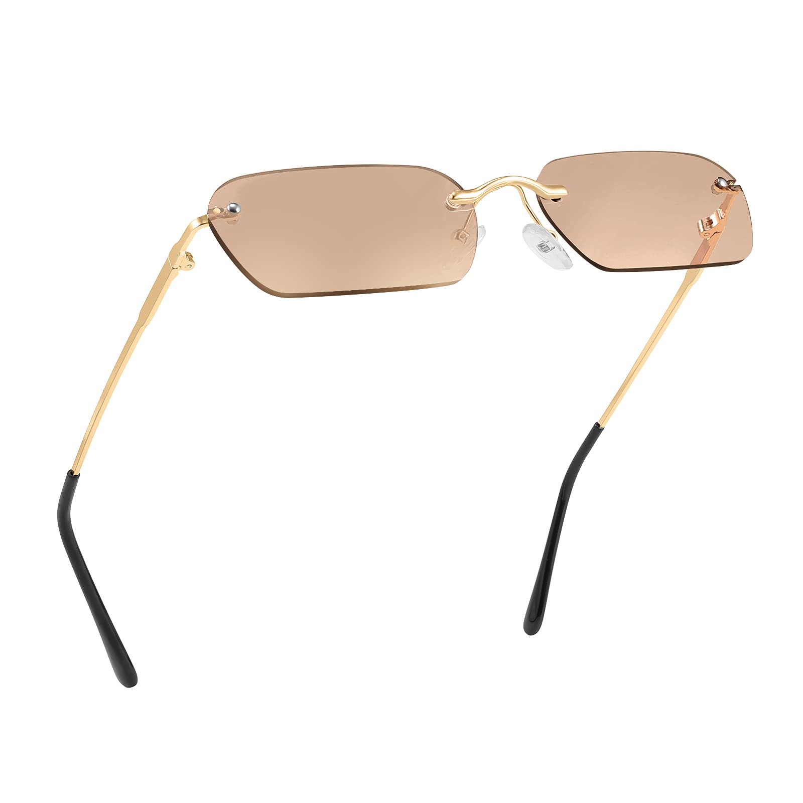 FEISEDY Rimless Sunglasses Y2K Sunglasses Retro Small Narrow Clear Eyewear Vintage Rectangle Sunglasses for Women Men B2643
