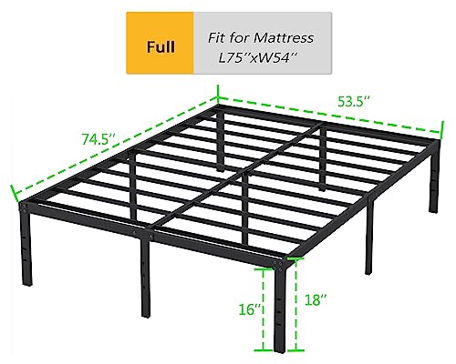 Cieemine 18 Inch Full Size Metal Bed Frame, Heavy Duty Steel Slat Mattress Foundation,No Box Spring Needed, Easy Assembly, Noise-Free,Black