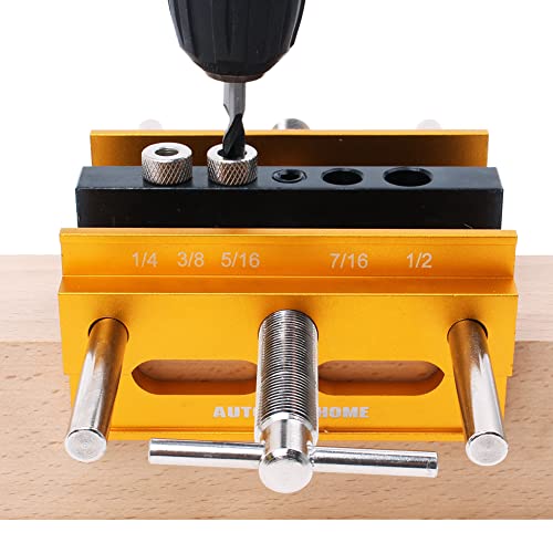 AUTOTOOLHOME Self Centering Doweling Jig Plus 6 inch Widen Wood Dowel Jig Kit Drill Jig for Straight Holes 6 Drill Guide Bushings Set Woodworking Joints Tools
