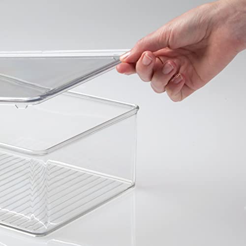mDesign Plastic Bathroom Storage Organizer Box w/Hinge Lid for Closet Shelves, Cupboards, Holds Medicine, First Aid, Lotion, Cotton Swabs, Masks, and Styling Tools, Ligne Collection, 2 Pack, Clear