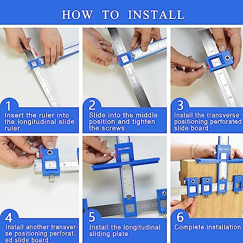 BAYTORY Upgrade Cabinet Hardware Jig Punch Drill Guide Locator for Installation of Drawer Pull Handle Knob, Wood Door Adjustable Drilling Doweling Template Tool with Storage Bag (Plastic Blue)
