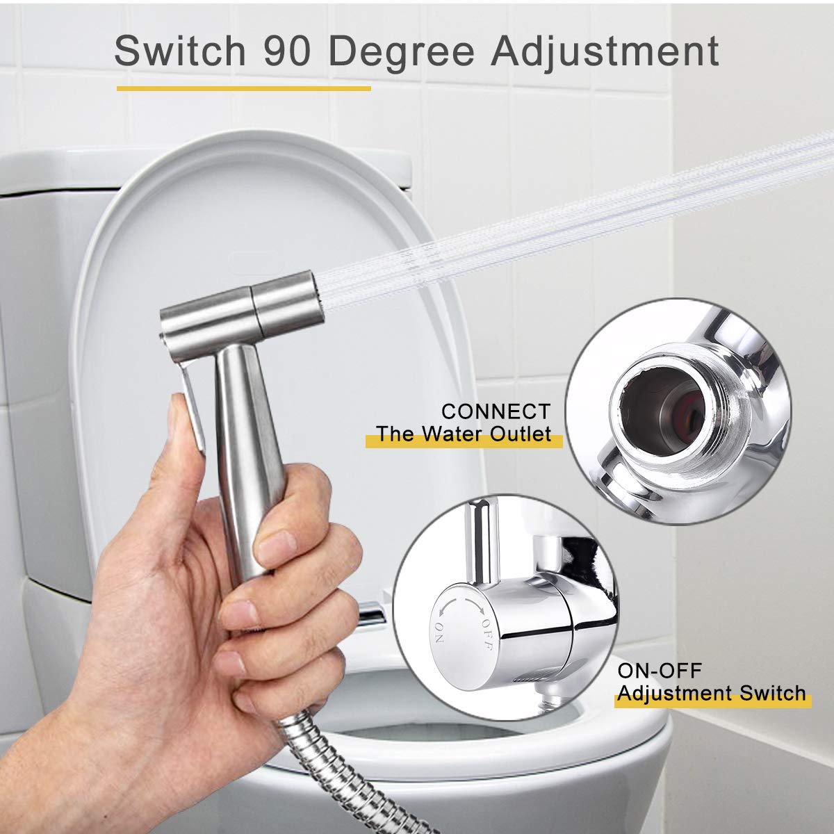 Bidet T Adapter with Shut-Off Valve, Brass T Valve Adapter for Bidet, 3 Way Tee Connector 7/8”1/2”16/15”, T Valve Bidet Attachment for Toilet