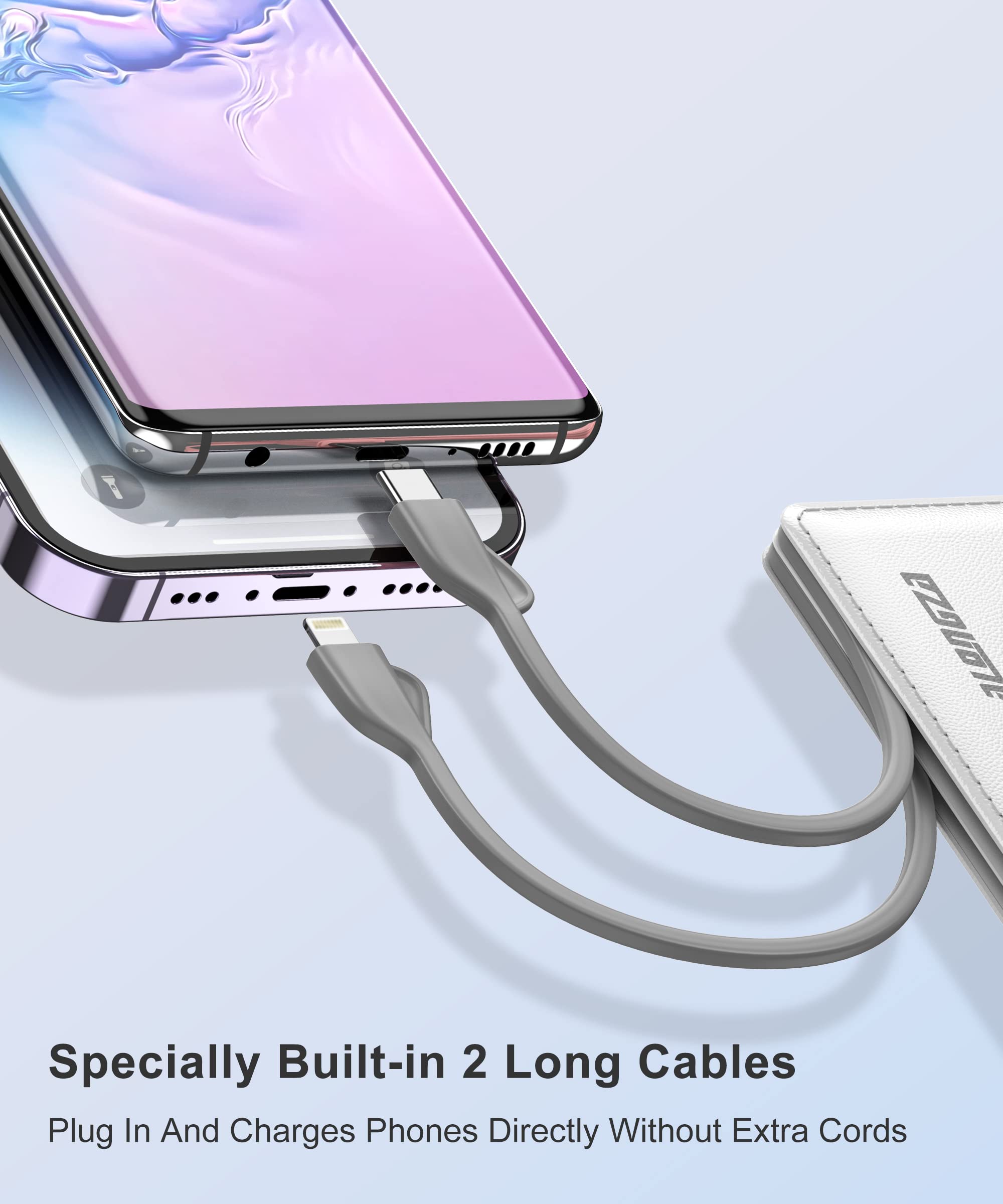 Alongza 3 Packs Portable Phone Charger with Built in Cable 4500mAh(2 Pack),10000mAh SLIN Power Bank Attached Cords, Battery Pack Fast Charging for iPhones and Androids