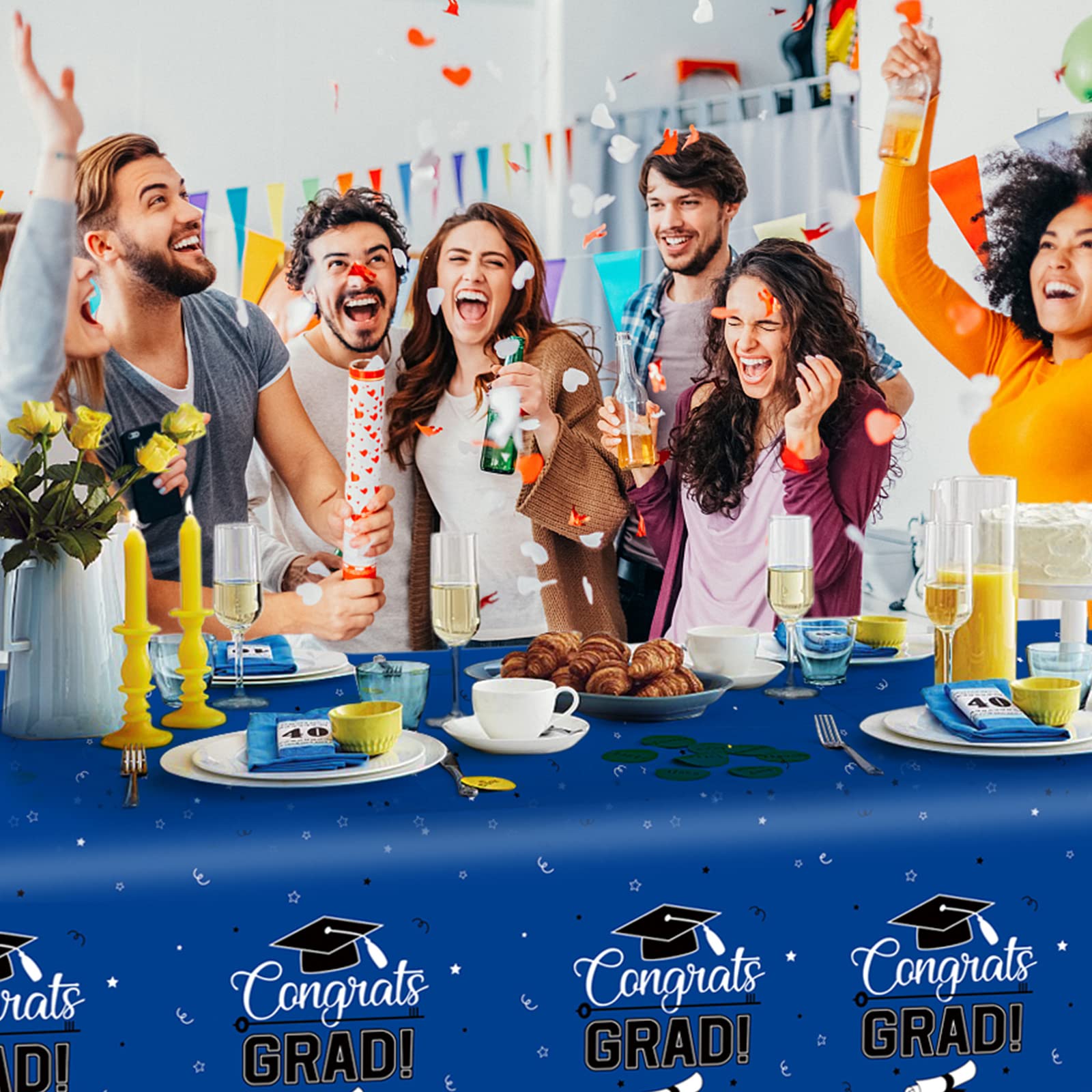 SANBADA 3 Pieces Graduation Tablecloth, 2024 Graduation Party Supplies, Graduation Party Decorations 2024, Graduation Table Decorations 2024, Large Size Plastic Tablecloth 108β x 54β (Blue)