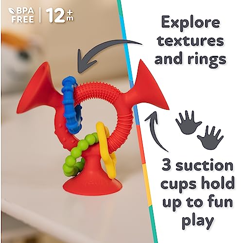 Nuby Silly Three Prong Interactive Suction Toy with Colorful Rings, Gray