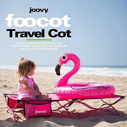 Joovy Foocot Travel Cot Featuring a Steel Frame and Tough Polyester Fabric, Storage Pocket, and Easily Folds into Included Travel Bag β Holds Kids Up to 48β Tall or 75 Lbs (Orange)