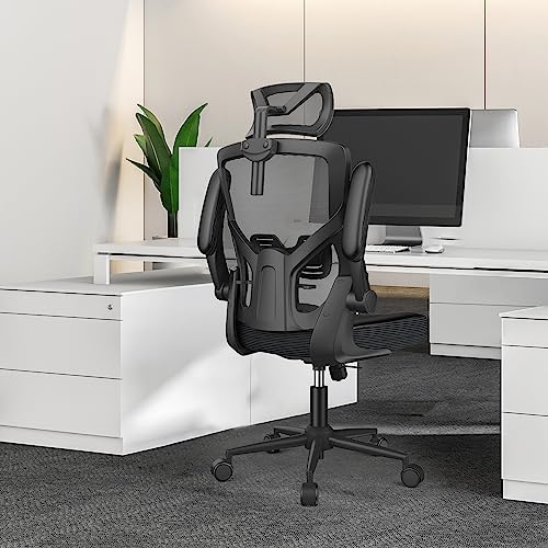 π―πΆπ΄π¬ πΆπππ°πͺπ¬ πͺπ―π¨π°πΉ, Ergonomic Mesh Desk Chair, High Back Computer Chair- Adjustable Headrest with Flip-Up Arms, Lumbar Support, Swivel Executive Task Chair (Modern, Black)