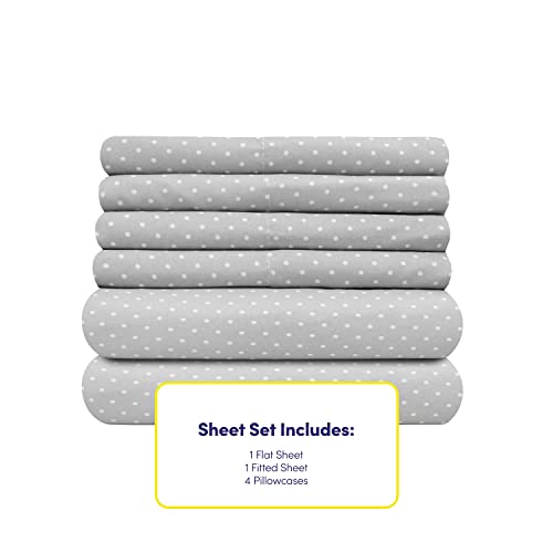 Queen Sheets Dot Grey - 6 Piece 1500 Supreme Collection Fine Brushed Microfiber Deep Pocket Queen Sheet Set Bedding - 2 Extra Pillow Cases, Great Value, Queen, Dot Gray