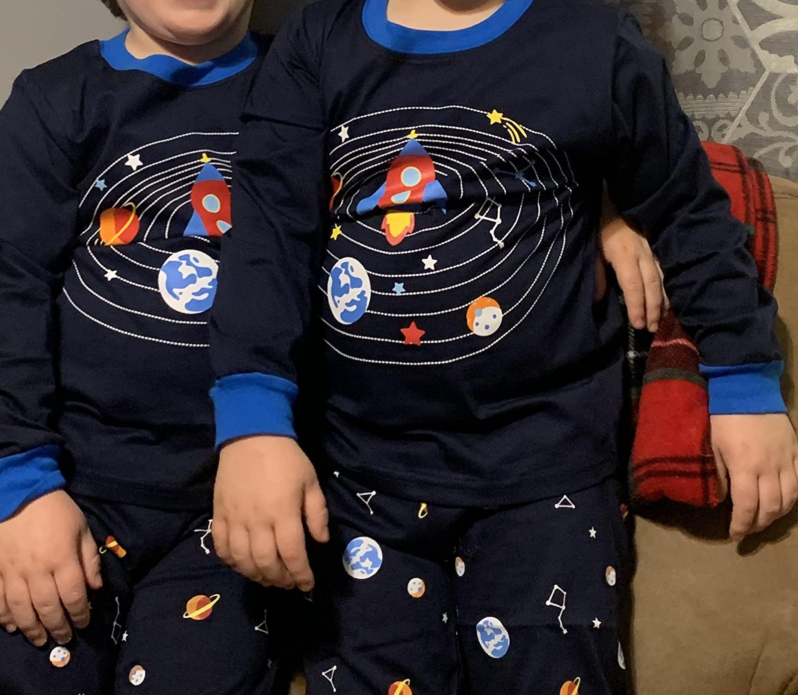 Popshion Little Boys Long Sleeve Pajamas for Boys 100% Cotton Toddler Space Rocket Sleepwear Clothes Set(Planet-6229 6T)