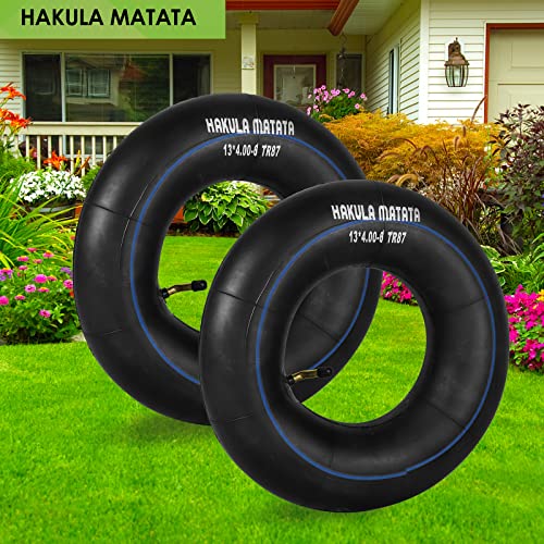 HAKULA MATATA 4.00-6'', 4.10/3.50-6'' Durable 13'' Replacement Inner Tube with TR-87 Bent Valve Stem, Heavy Duty Inner Tire Wheel for Wheelbarrows, Mowers, Hand Trucks and More, 2Packs, Black