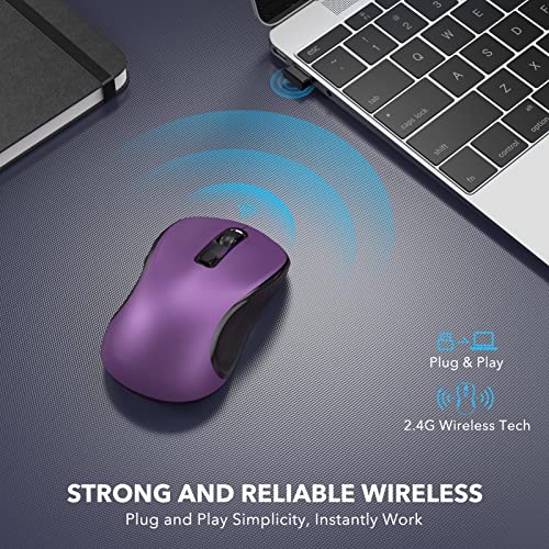 Deeliva Wireless Mouse, Computer Mouse Wireless 2.4G USB Cordless Mouse with 3 Adjustable DPI, 6 Buttons, Ergonomic Portable Silent Mice for Laptop PC Computer Chromebook (Purple)