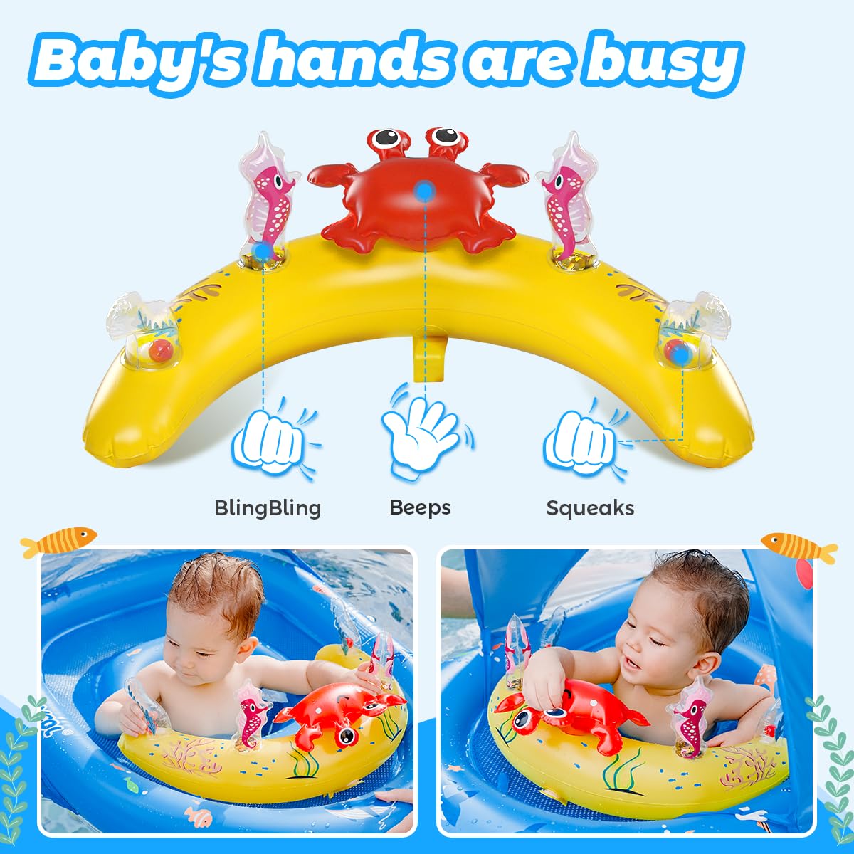 LAYCOL Baby Pool Float with UPF50+ Sun Protection Canopy and Toy Play Console for Infant, Toddler, Adjustable Safety Seat for 3-36 Months