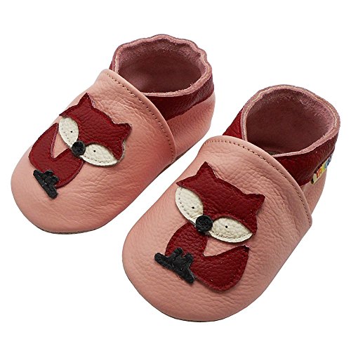 YALION Leather Baby Toddlers Moccasins Infants Crawler First Walker Pre-Walker Shoes Cartoon Fox (Pink,12-18 Months)