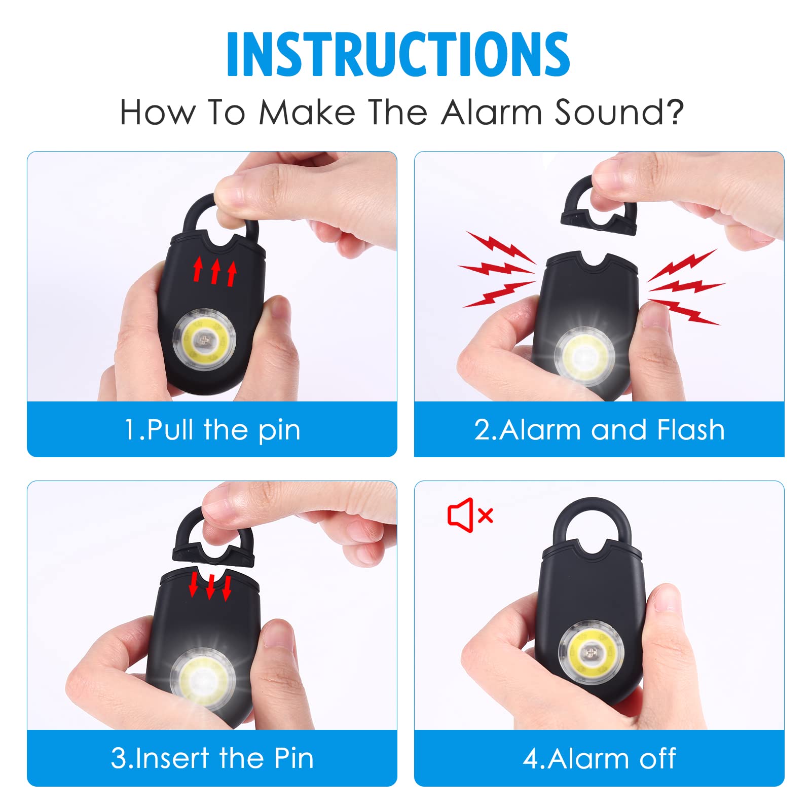 AMIR - The Original Safety Alarm Keychain for Women - Personal Alarm 2 Pack, 130 dB Siren and Strobe Light, for Students, Joggers, Night Workers, Elders, Kids, Women