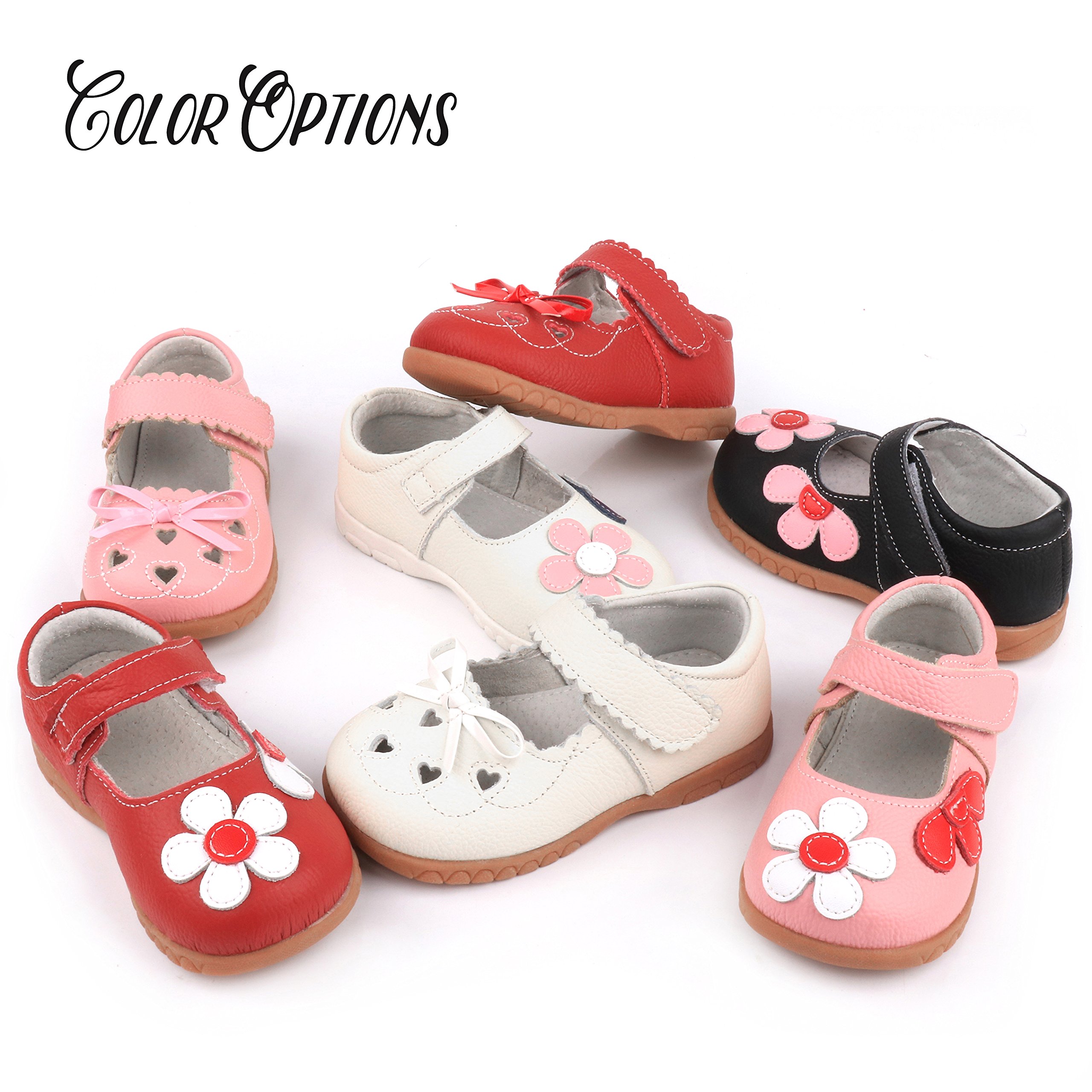 Femizee Girls Leather Bows Design Soft Round Toe Princess Dress Mary Jane Flat Shoes,White CN20