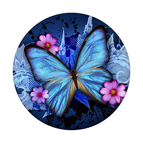 Pretty Blue Butterfly with Pink Flowers PopSockets PopGrip: Swappable Grip for Phones & Tablets