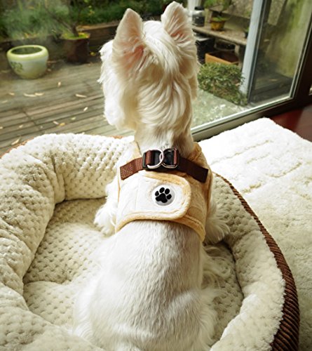 Fleece Soft Pet Harness Vest for Small/Medium Pets,Size Runs Smaller, Small fits Pets 3-6 Pound,Medium 8-12 Pound,Large 12-16 Pound (Medium: Neck 11", Beige)