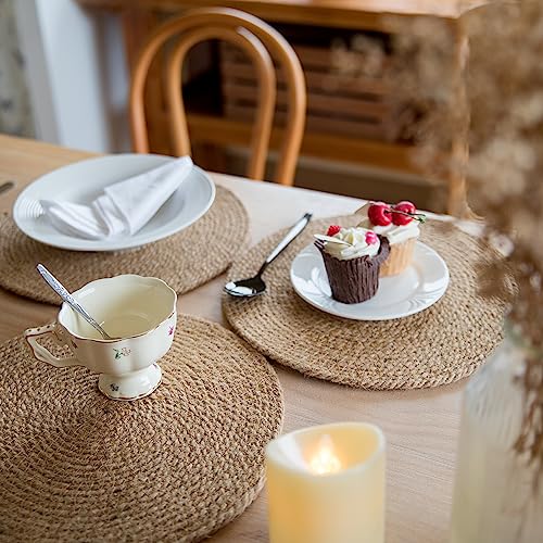 Defined Deco Round Jute Placemats Set of 8,12" Handmade Round Placemats,Woven Braided Placemats,Natural Farmhouse Place Mats,Jute Thick Hot Pads,Rustic Table Mats for Dining Table Decor,Home,Wedding.