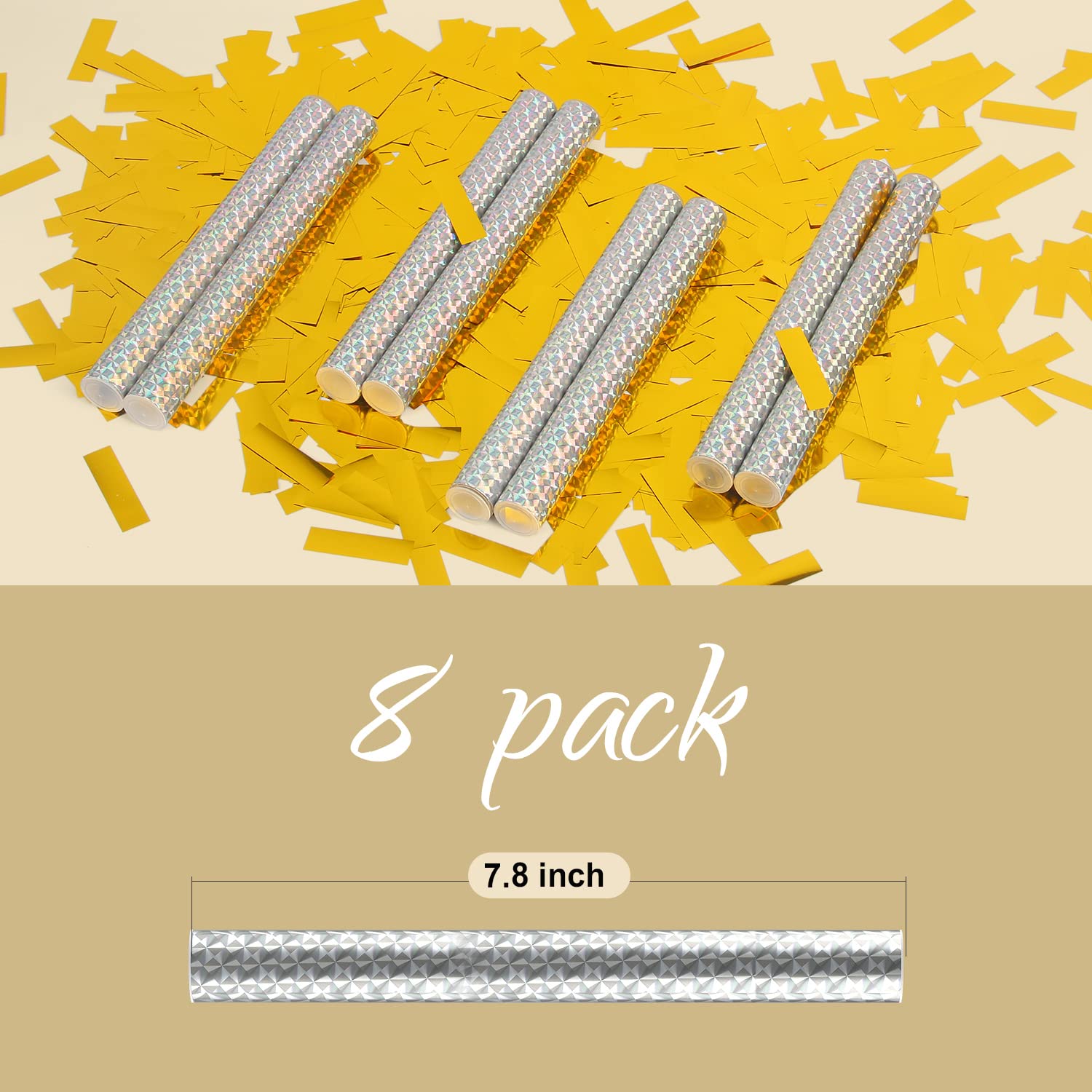 BATTIFE 8Pack Gold Confetti Sticks, Gold Metallic Confetti Poppers, Wedding Confetti Flick Flutter Shoots for Birthday Party, Graduation, Anniversary Parties Supplies, Square, 7.8inch