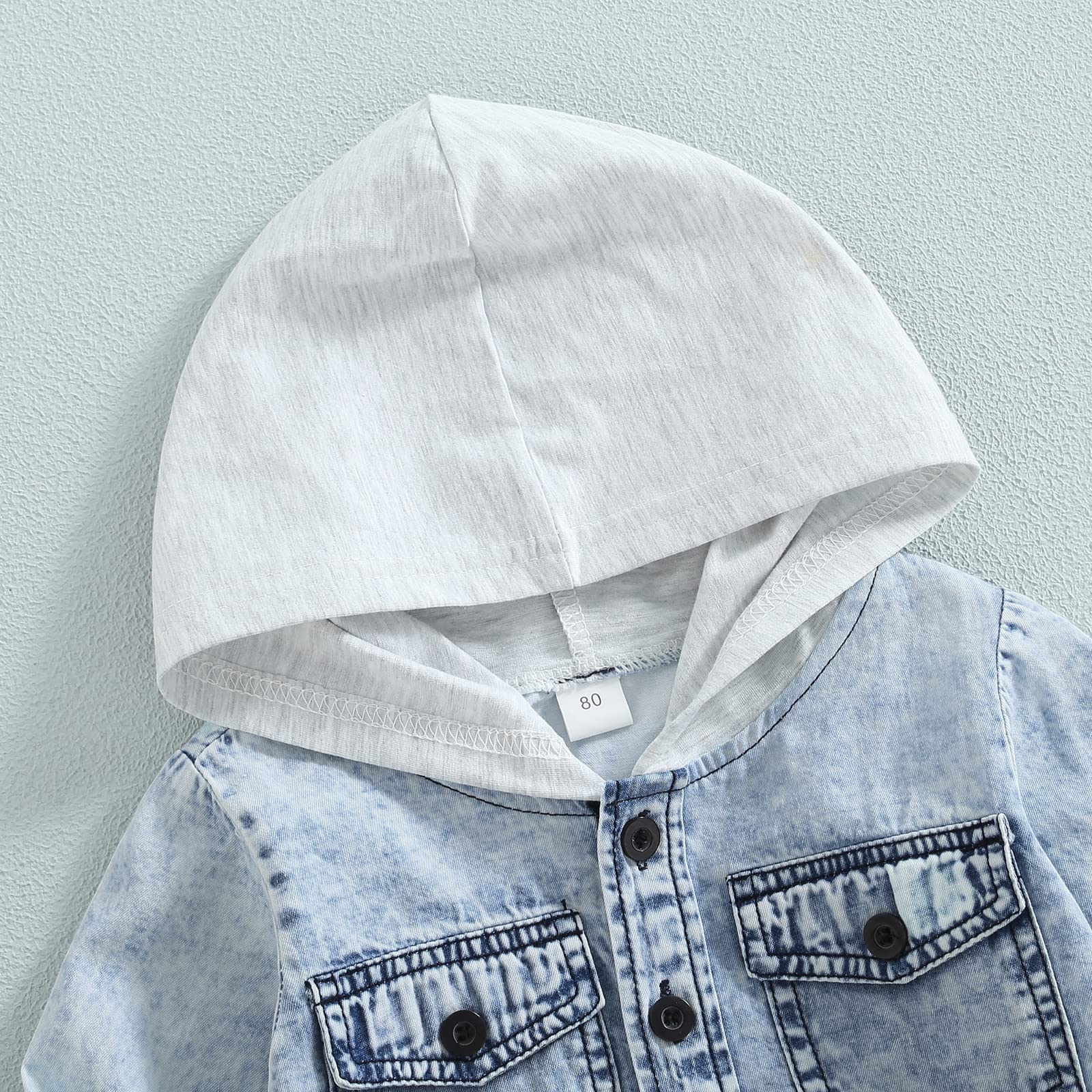 AEEMCEM Toddler Baby Boys Hooded Denim Jackets Long Sleeve Button Down Hoodie Jeans Jacket Coat Tops Fall Winter Clothes (Blue White, 2-3 Years)