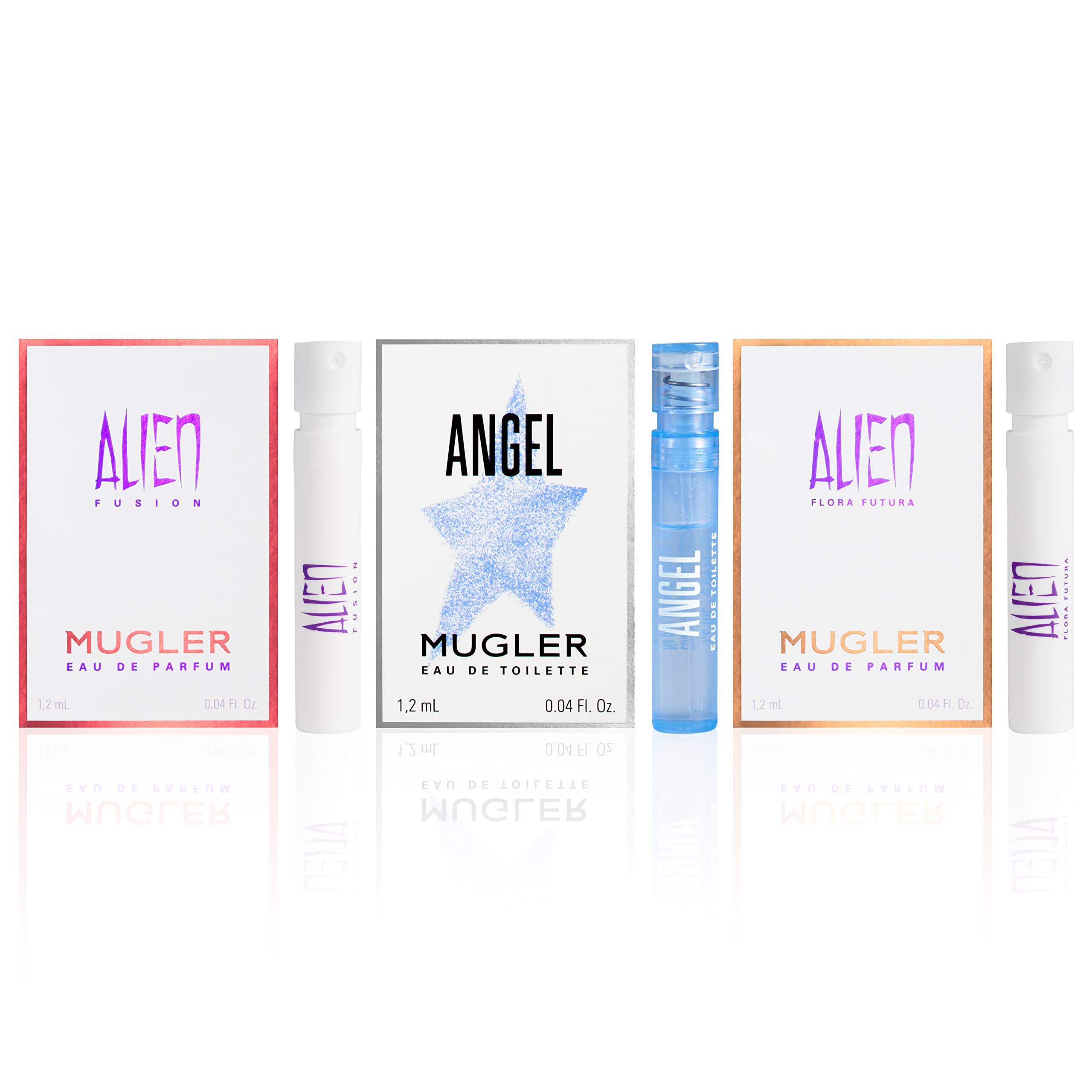 Mugler Sample Vials for Women, Angel EDT, Alien Fusion EDP, Alien Flora Futura EDP, 1.2ml/0.04oz Sprays, Sampler Set of 3