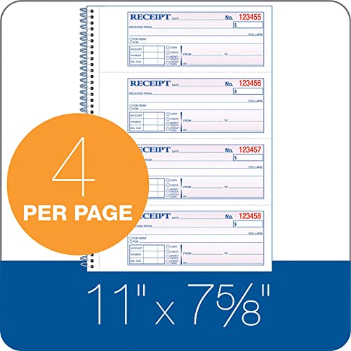 Adams(R) Carbonless 2-Part Spiral Money/Rent Receipt Book, 7 5/8in. x 11in., Book of 200 Sets, SC1182