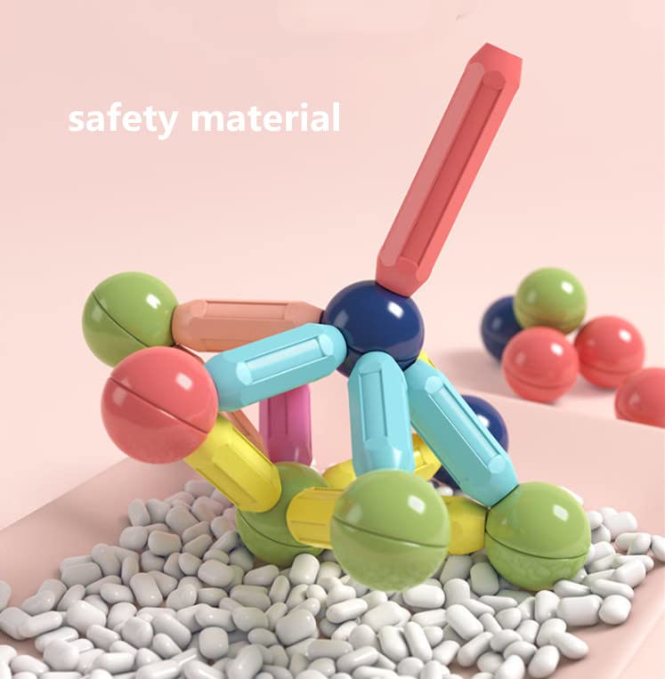 fengyang 64 PCS DIY Magnetic Balls and Rods Set Building Sticks Blocks Vibrant Colors Different Sizes Curved Shapes Children Educational Stacking STEM Magnet Toys for Kids Age 3+…
