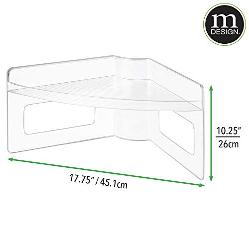 mDesign Plastic Kitchen Cabinet Lazy Susan Food Storage Organizer Raised Shelf Tray - 2 Tier, Pie-Shaped, 1/4 Wedge - Organize Soup Cans, Pasta, Tea, Coffee, Spices, Jars, Bottles, Boxes - Clear