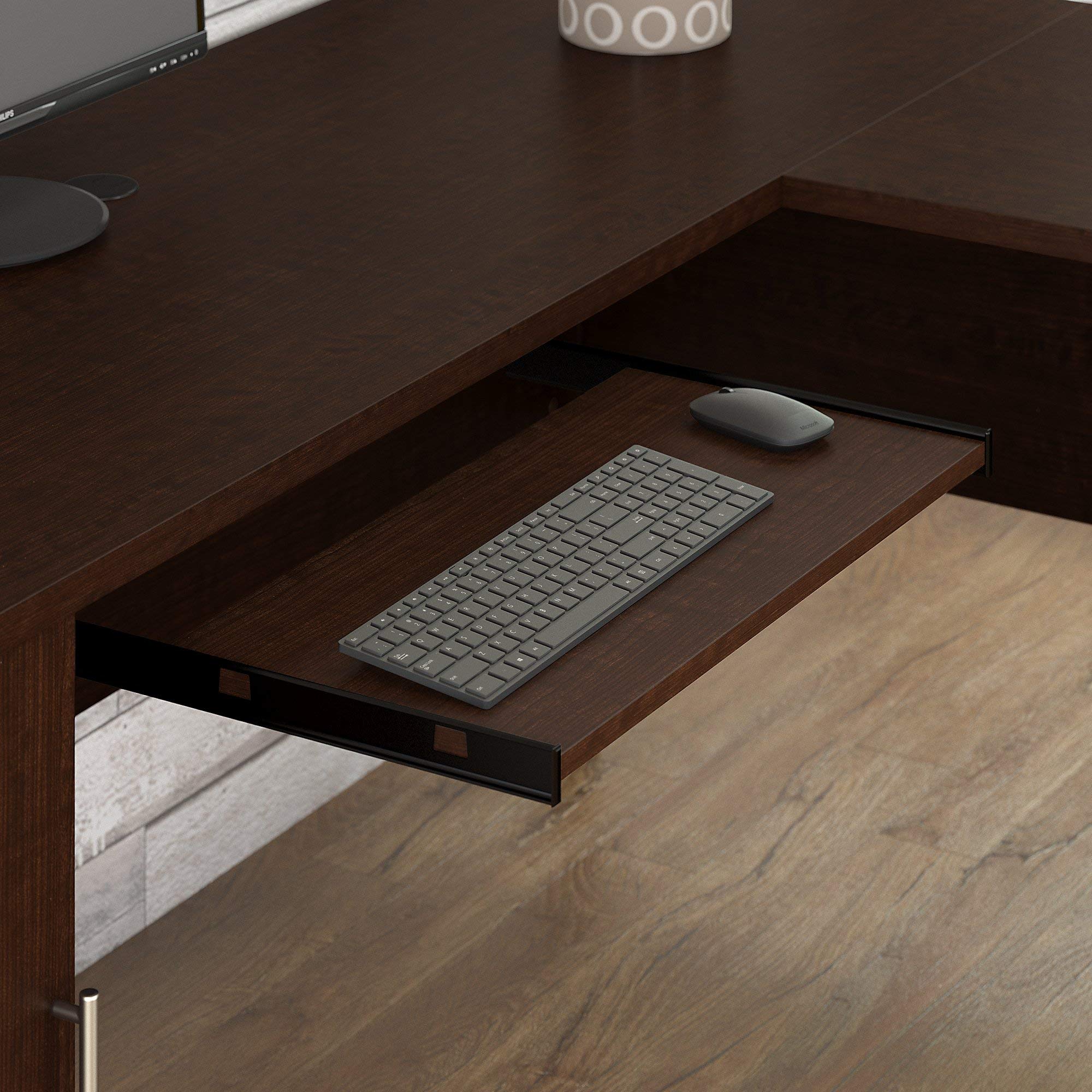 Bush Furniture Somerset L Shaped Desk with Hutch, 72W, Mocha Cherry
