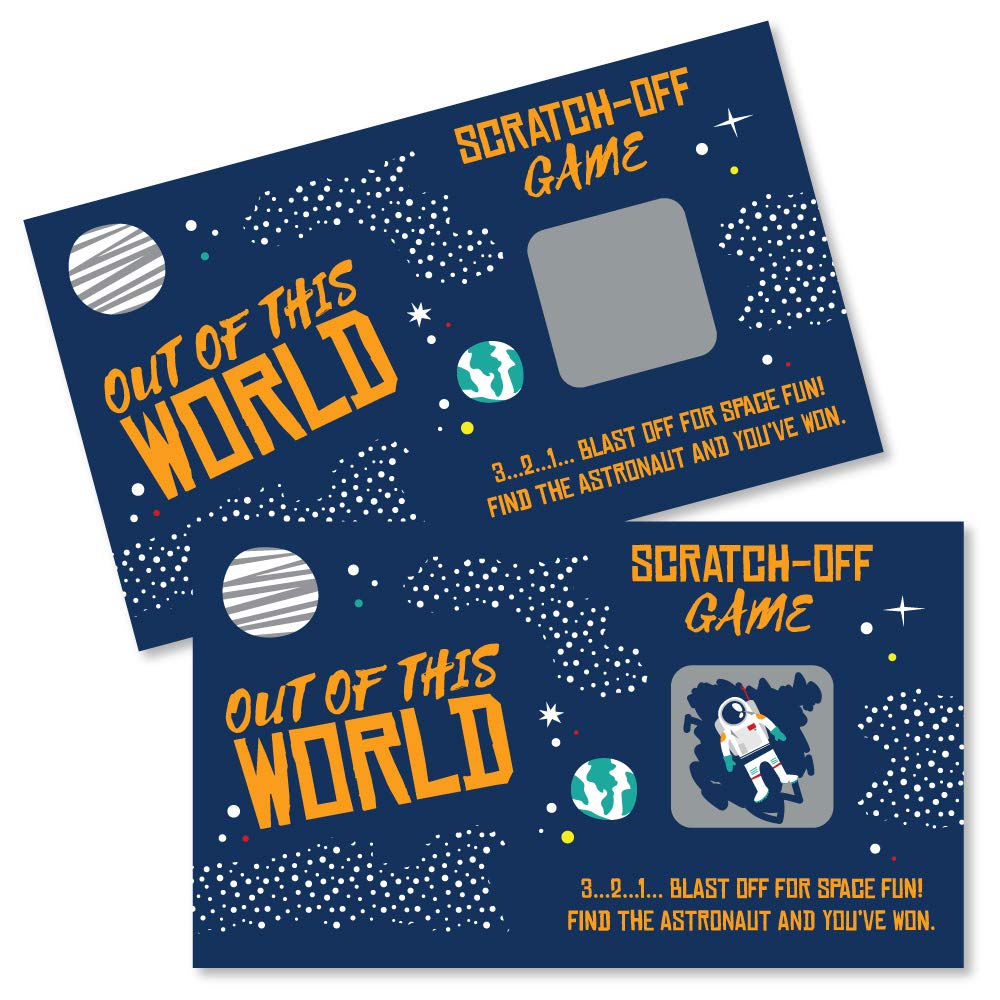 Blast Off to Outer Space - Rocket Ship Baby Shower or Birthday Party Game Scratch Off Cards - 22 Count