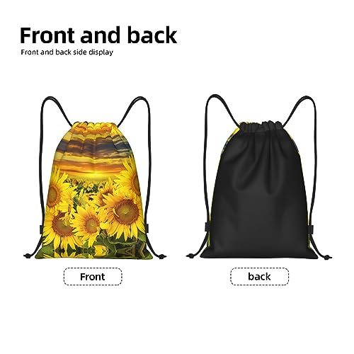 Adasomu Sunflower Field Portable Drawstring Bags For Women/Men, Lightweight Drawstring Backpack For Gym Yoga Shopping Trip
