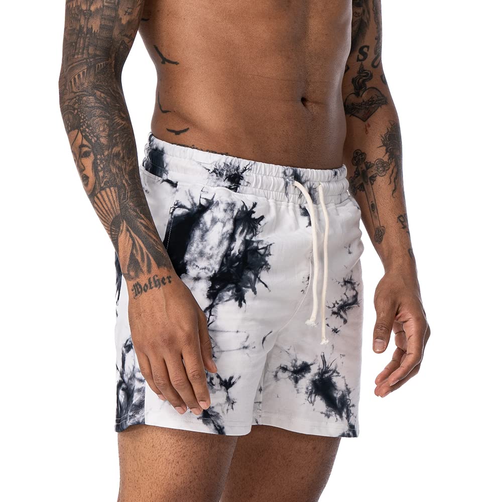 AIMPACT Men's Tie Dye Shorts Bodybuilding Workout Cotton Gym Shorts with Pockets(PinkWhiteS)