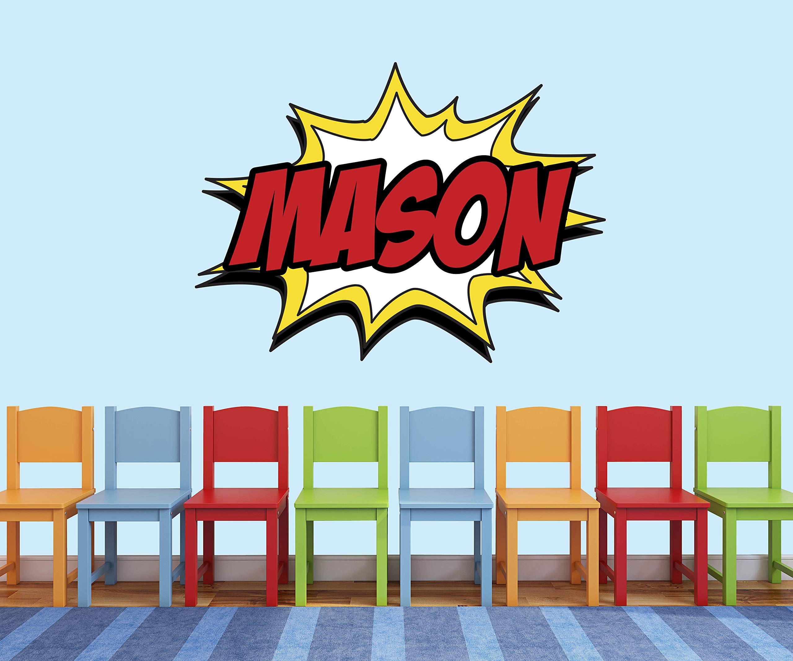 Custom Comic Name Wall Decal - Superheroes Wall Decals - Nursery Wall Decals - Baby Room Mural Art Decor Vinyl Sticker (30"W x 22"H)