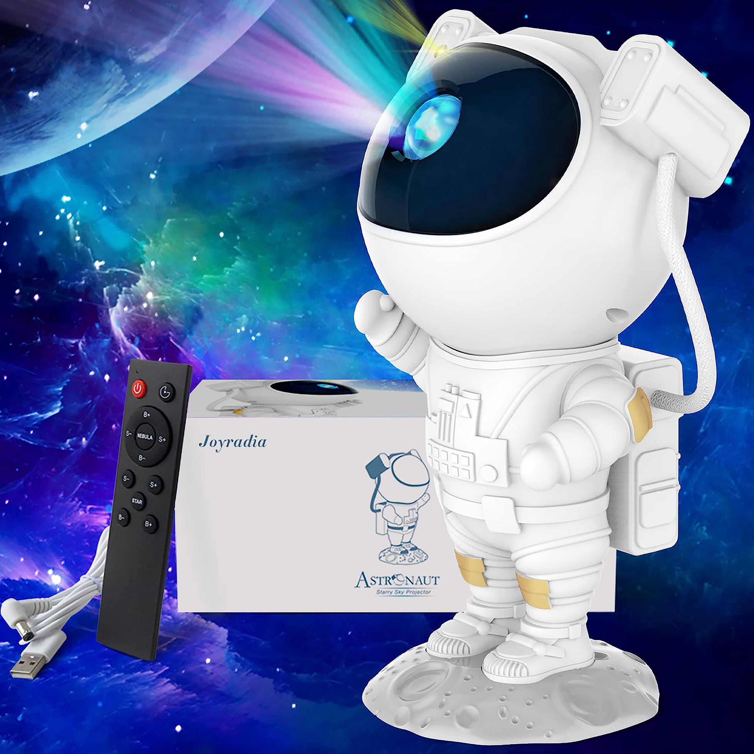 Joyradia Astronaut Projector Lamp Galaxy Projection LED Night Light Cartoon Spaceman Table Lamp Starry Nursery Colorful Change Children Baby Bedroom Home Decor Creative Gift