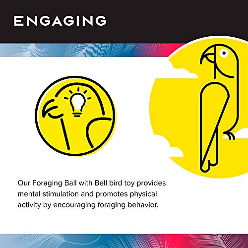 Featherland Paradise | Foraging Ball with Bell Interactive Bird Toy and Treat Dispenser | Creative Foraging Systems | Ideal for Medium to Large Birds