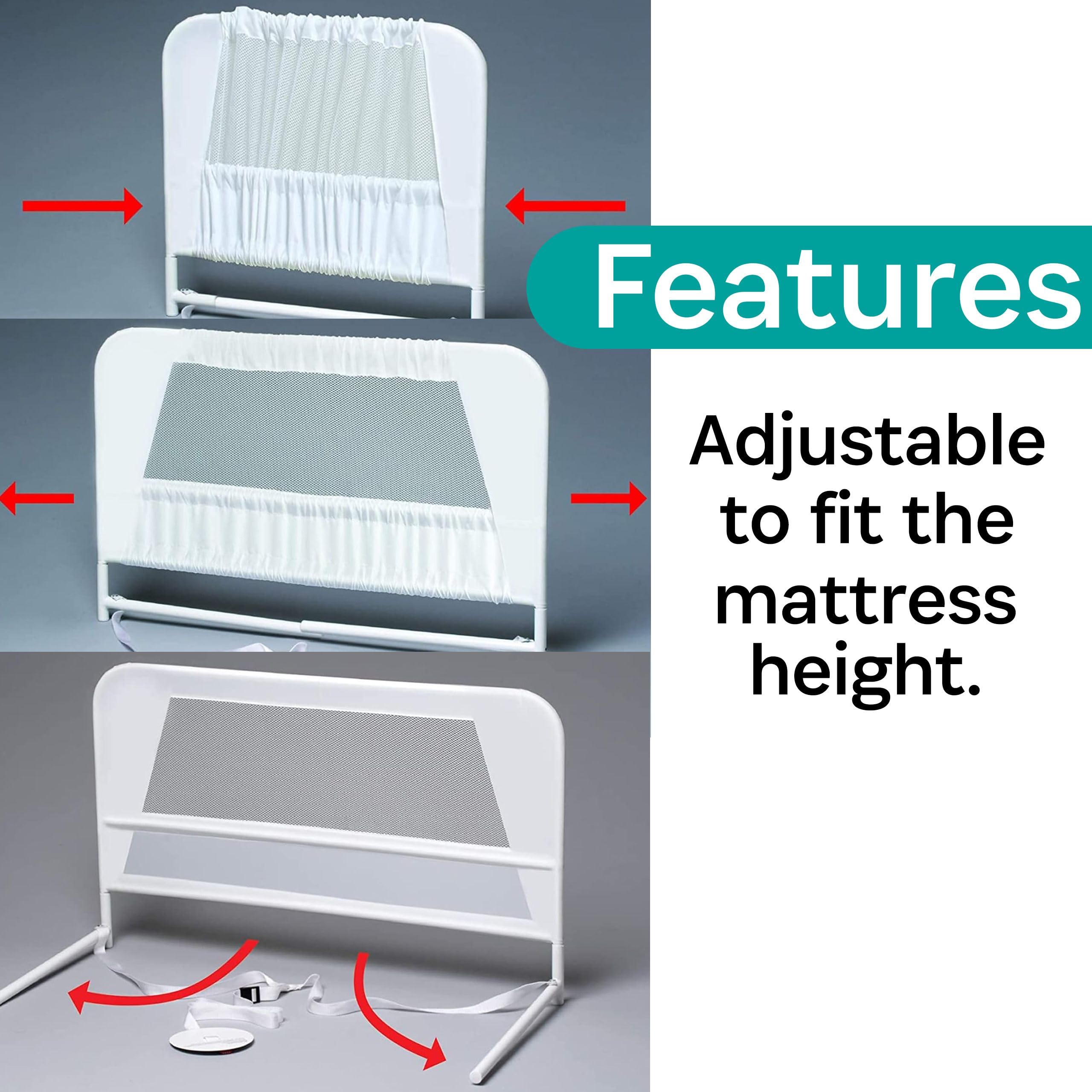 KidCo Children's Toddler Mesh 39 Inches Long Bed Rail Guard for Twin, Double, Full Size Queen, and King Mattress, White (Single)