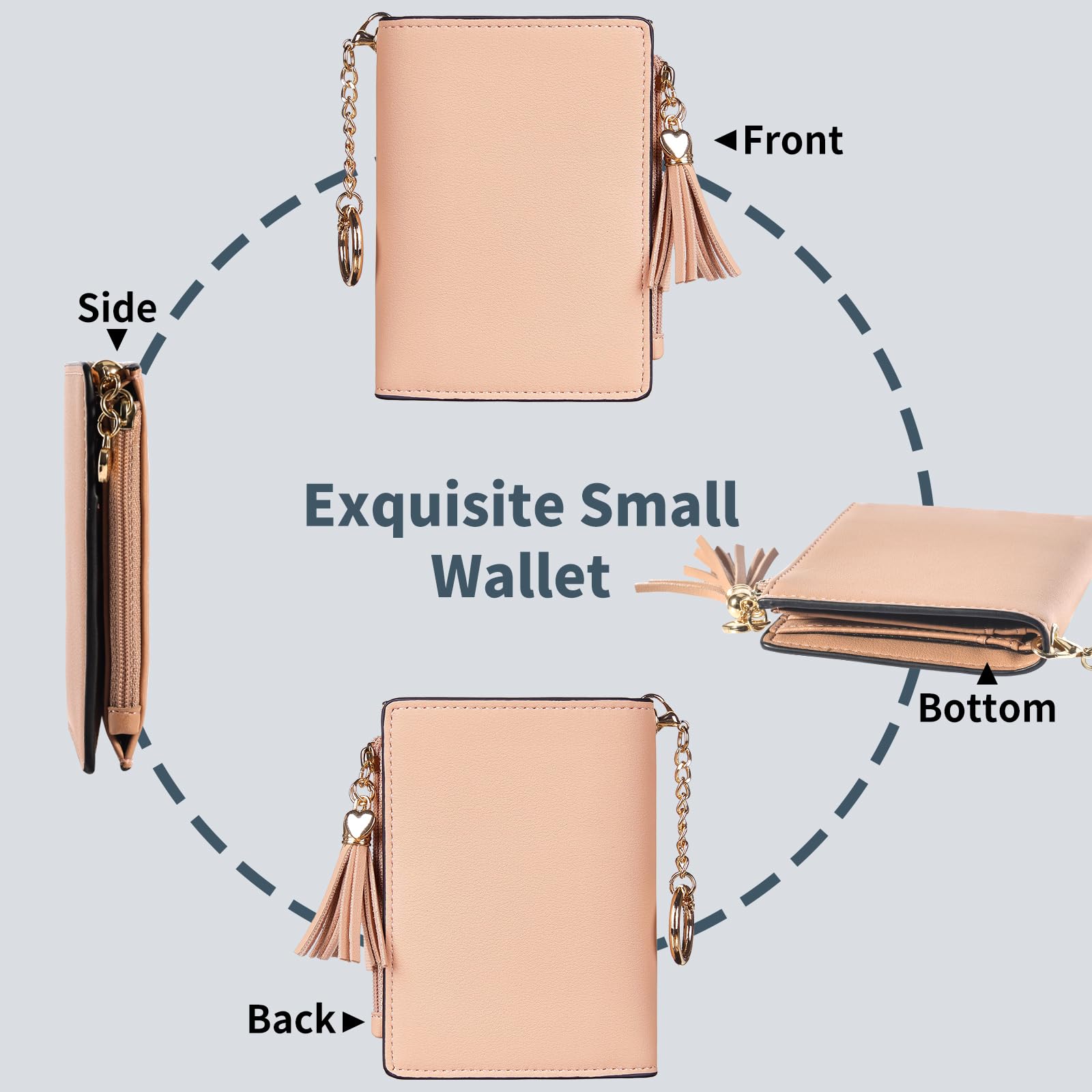 Gostwo Small Wallet Women RFID Blocking Leather Credit Card Wallet with ID Window and Zippered Coin Pocket Tassel Cute Wallet