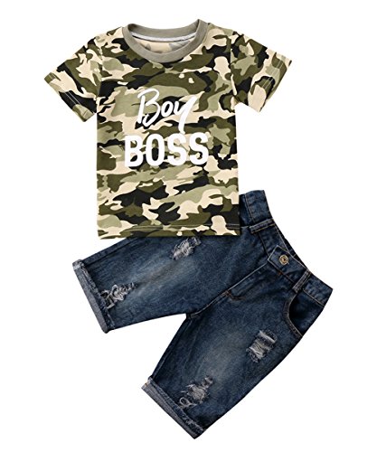MA&BABY Casual Toddler Kids Boys Girls Tops T-Shirt Denim Pants Outfits Set Clothes 1-6Y (4-5T) Boy Boss