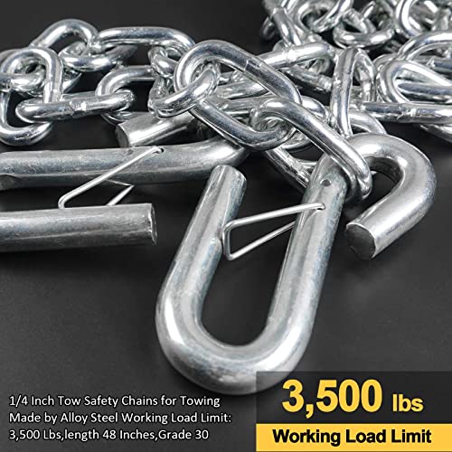 AYMMIC 1/4'' x 48''Trailer Safety Chain with 2 Latches S Hook,3,500Lbs Capacity,G30,Secures Tow Vehicle to Trailer,for RV, Trailer, Truck,and Boat Towing