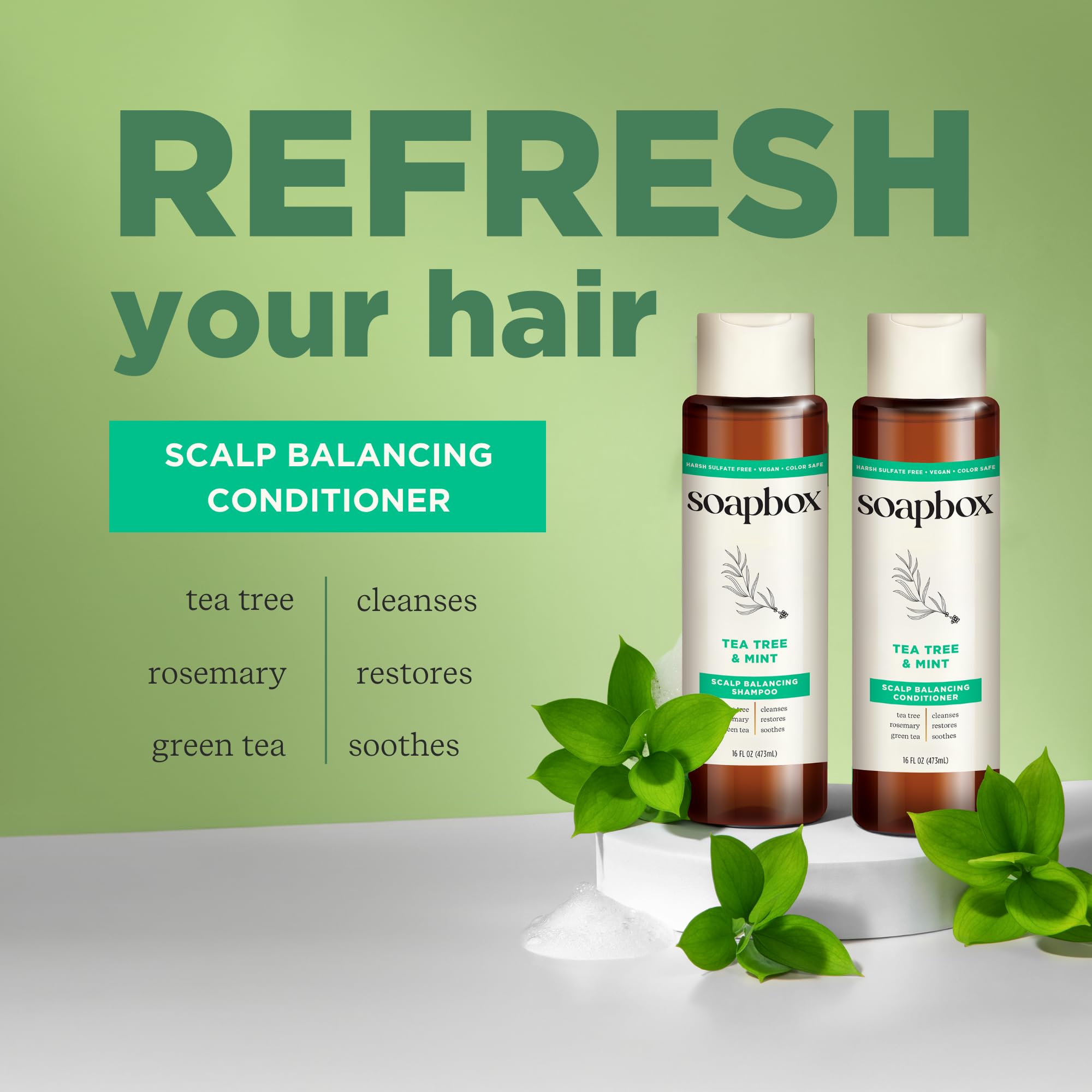 Soapbox Tea Tree Conditioner, Sulfate Free, Paraben Free, Silicone Free, Color Safe, and Vegan Hair Conditioner (33.8 Ounces)