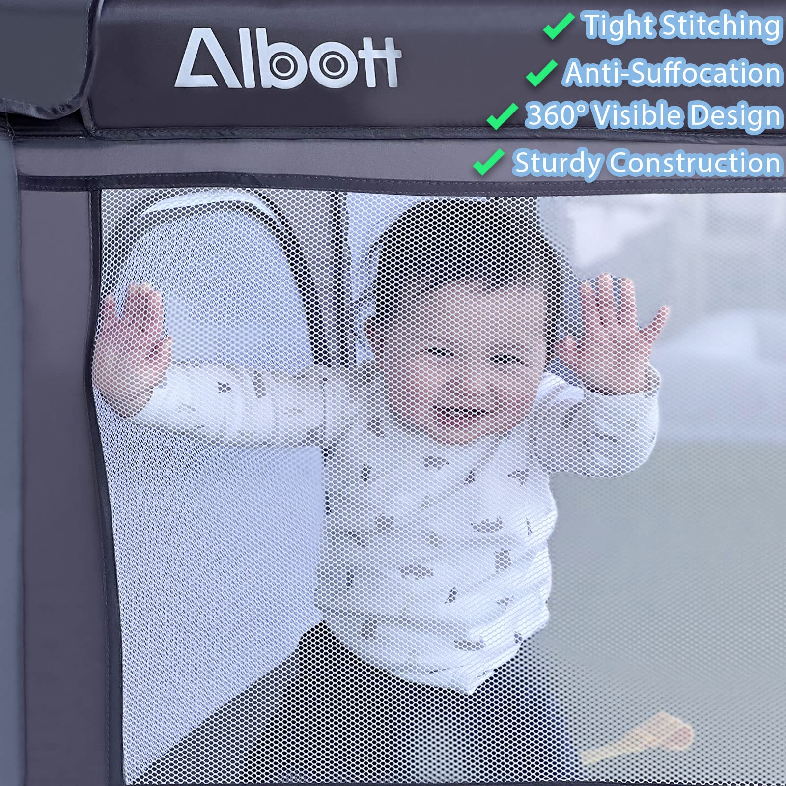 Albott Portable Baby Playpen for Babies and Toddlers, 52"x52" Baby Playards with 50pc Pit Balls, Large Anti-Fall Infant Safety Activity Center (Deep Grey)