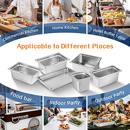 HOCCOT 6 Pack Pans 1/6 Size 2.6" Deep, 304 Stainless Steel, Commercial Hotel Pan, Steam Table Pan, Catering Food Pan